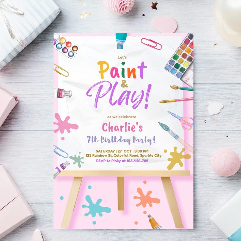 Editable Art Birthday Party Invitation Art Party Art Themed Birthday ...