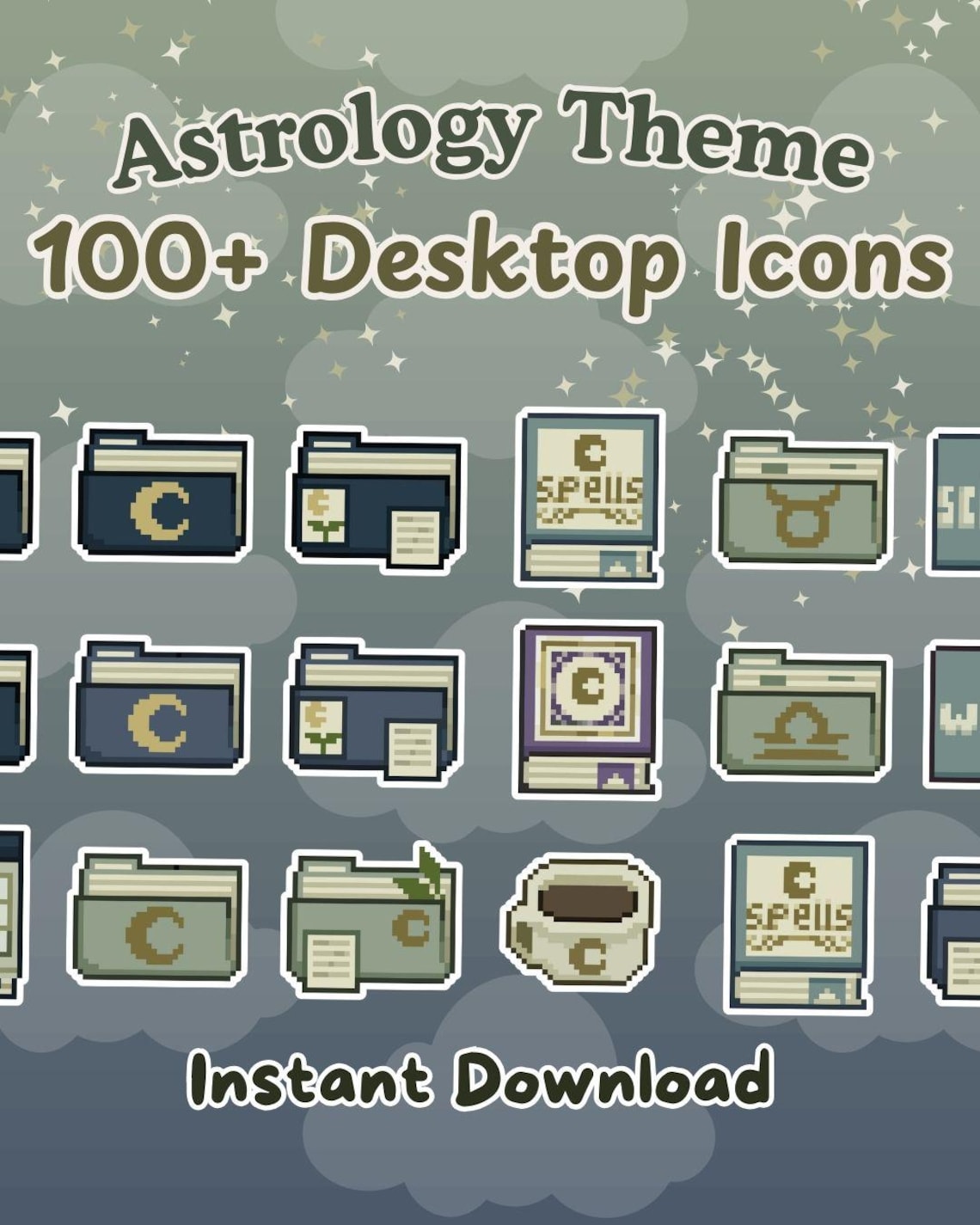 Astrology Desktop Icons, Pixel Art Moon and Stars (digital Download) - Etsy