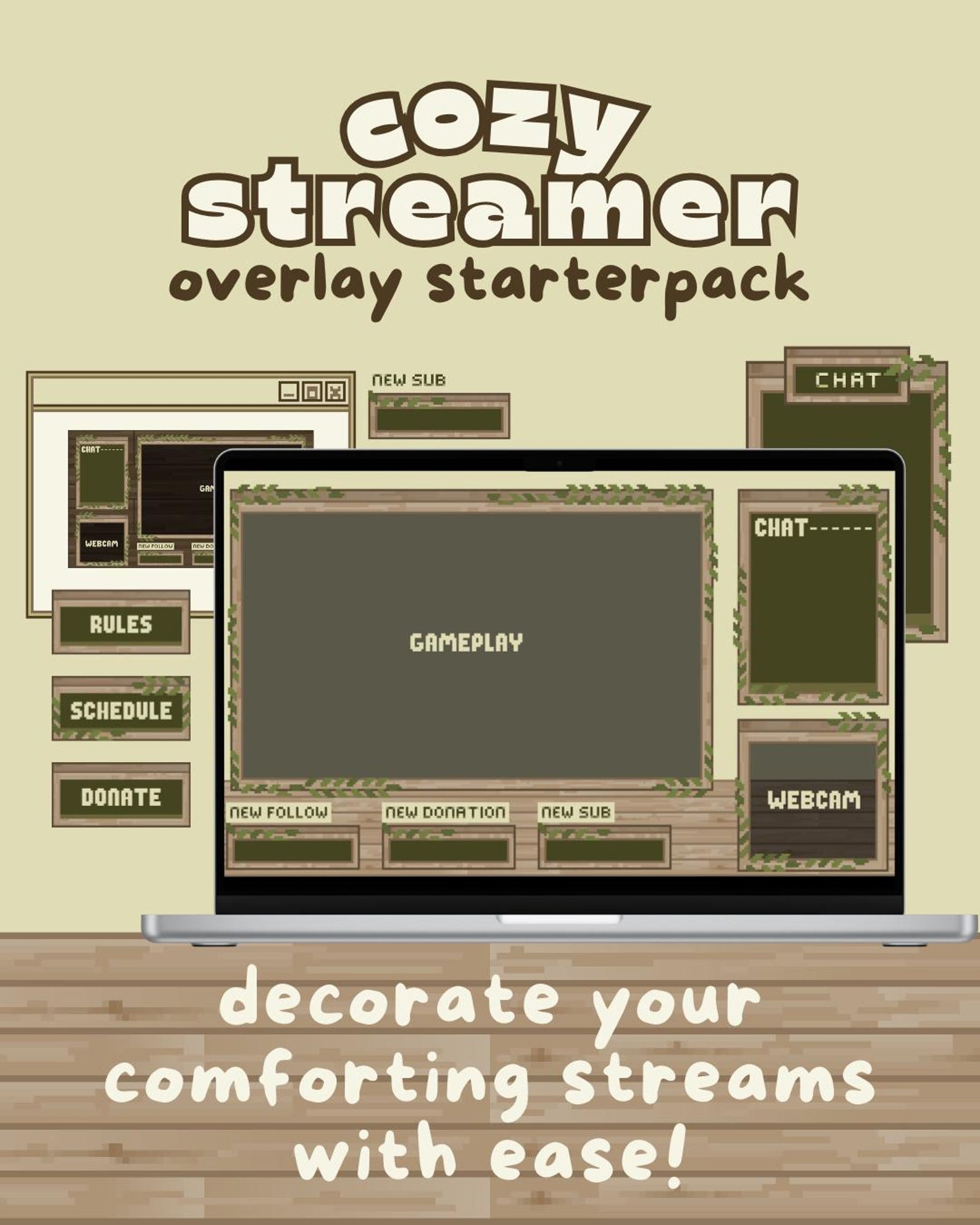 Easy to Use Cozy Streamer Pixel-art Overlay Starter Pack - Etsy