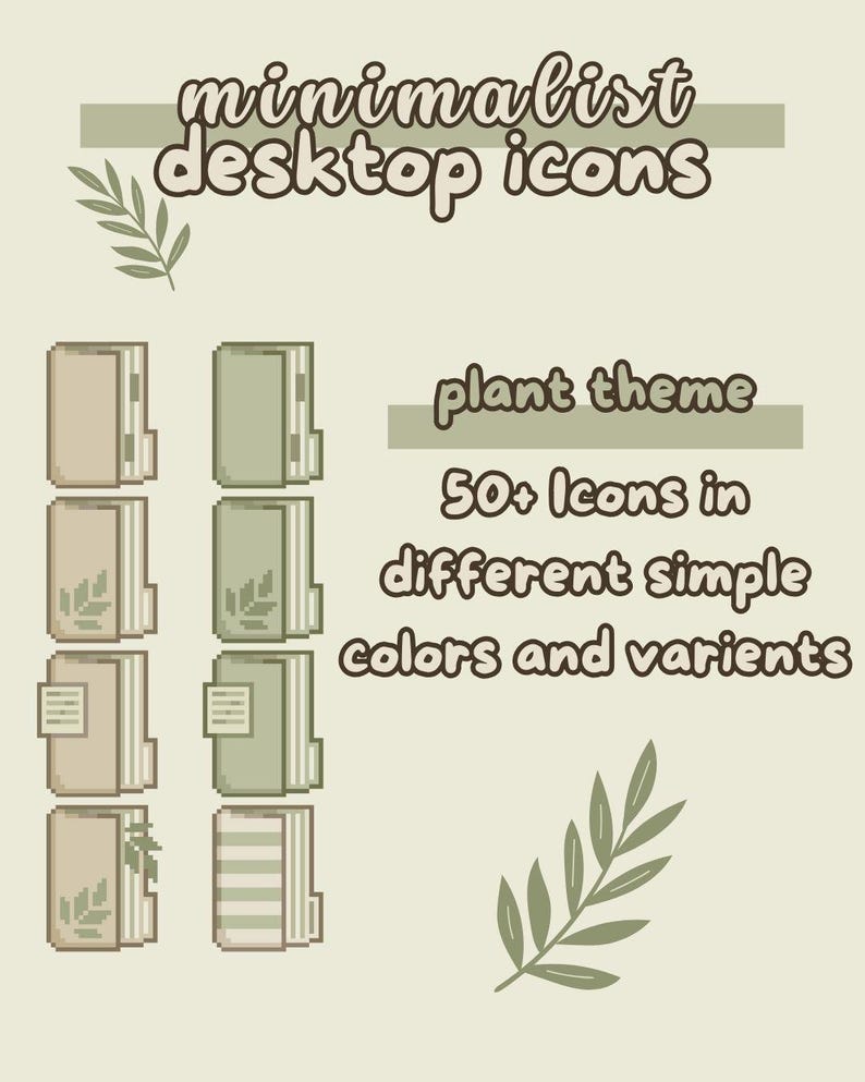 Minimalist Plant Folder Icons: Hand-drawn Desktop Theme (digital ...
