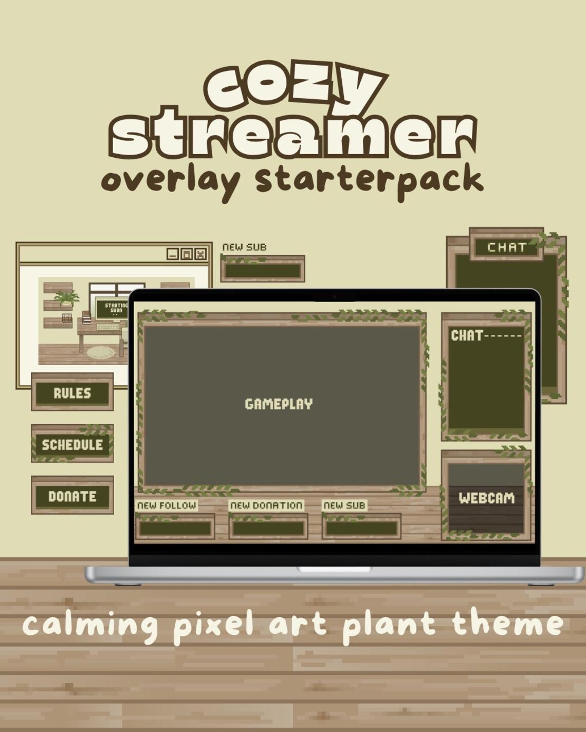 Easy to Use Cozy Streamer Pixel-art Overlay Starter Pack - Etsy