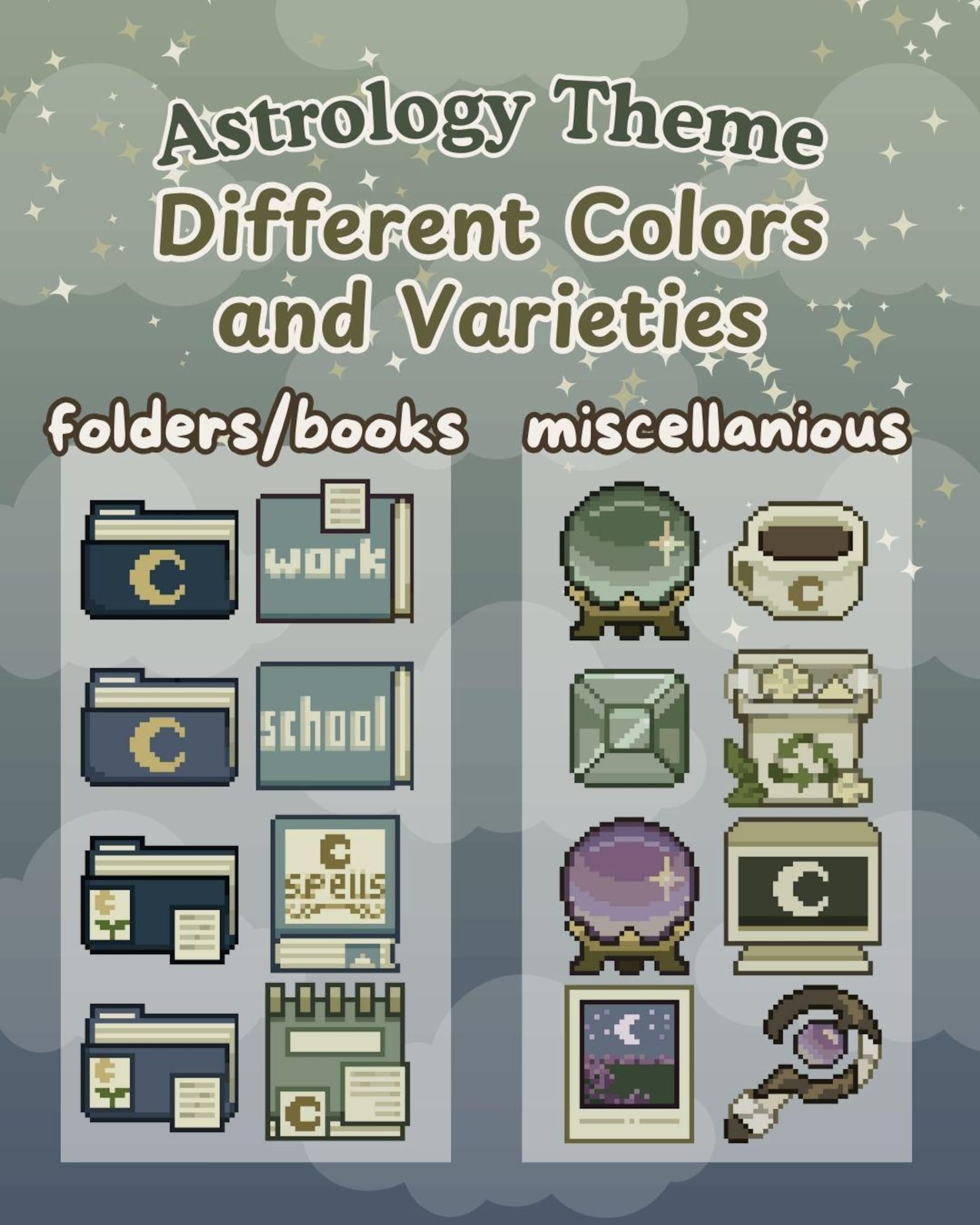 Astrology Desktop Icons, Pixel Art Moon and Stars (digital Download) - Etsy