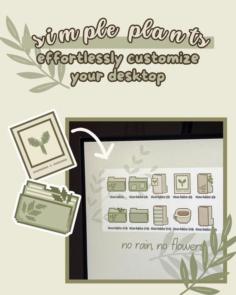 Minimalist Plant Folder Icons: Hand-drawn Desktop Theme (digital ...