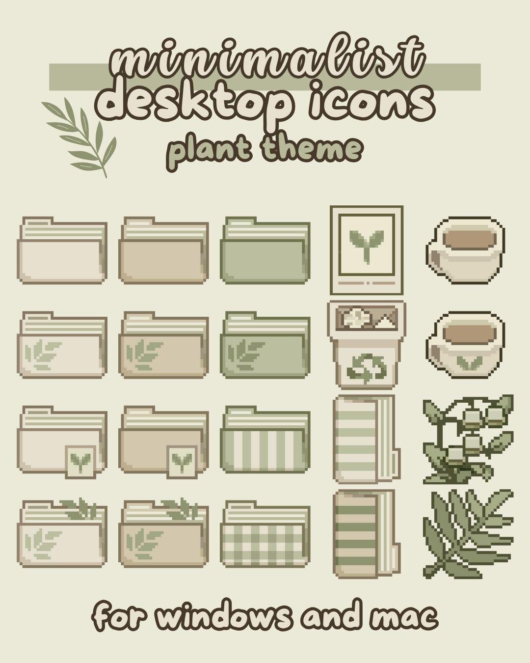 Minimalist Plant Folder Icons: Hand-drawn Desktop Theme (digital ...
