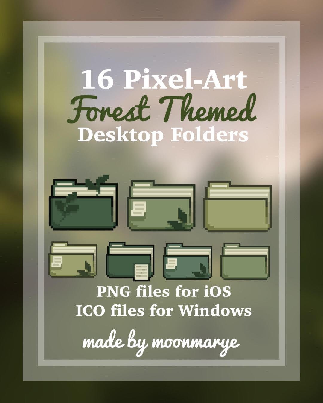 16 Hand-drawn Digital Forest-themed Folder Desktop Icons. .ICO and .PNG ...