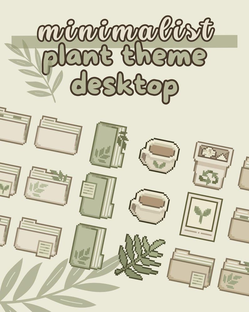 Minimalist Plant Folder Icons: Hand-drawn Desktop Theme (digital ...