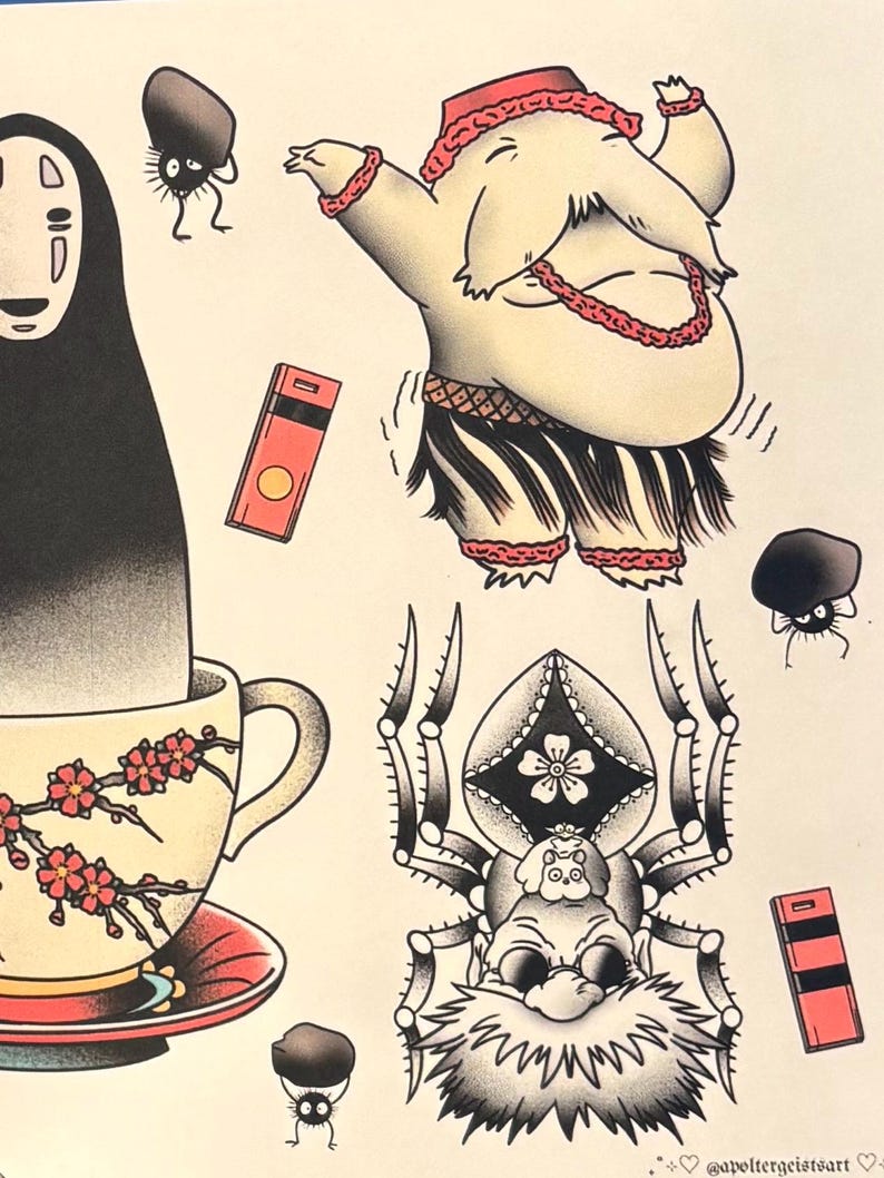 Spirited Away I Studio Ghibli Inspired Tattoo Flash Sheet Art Print ...
