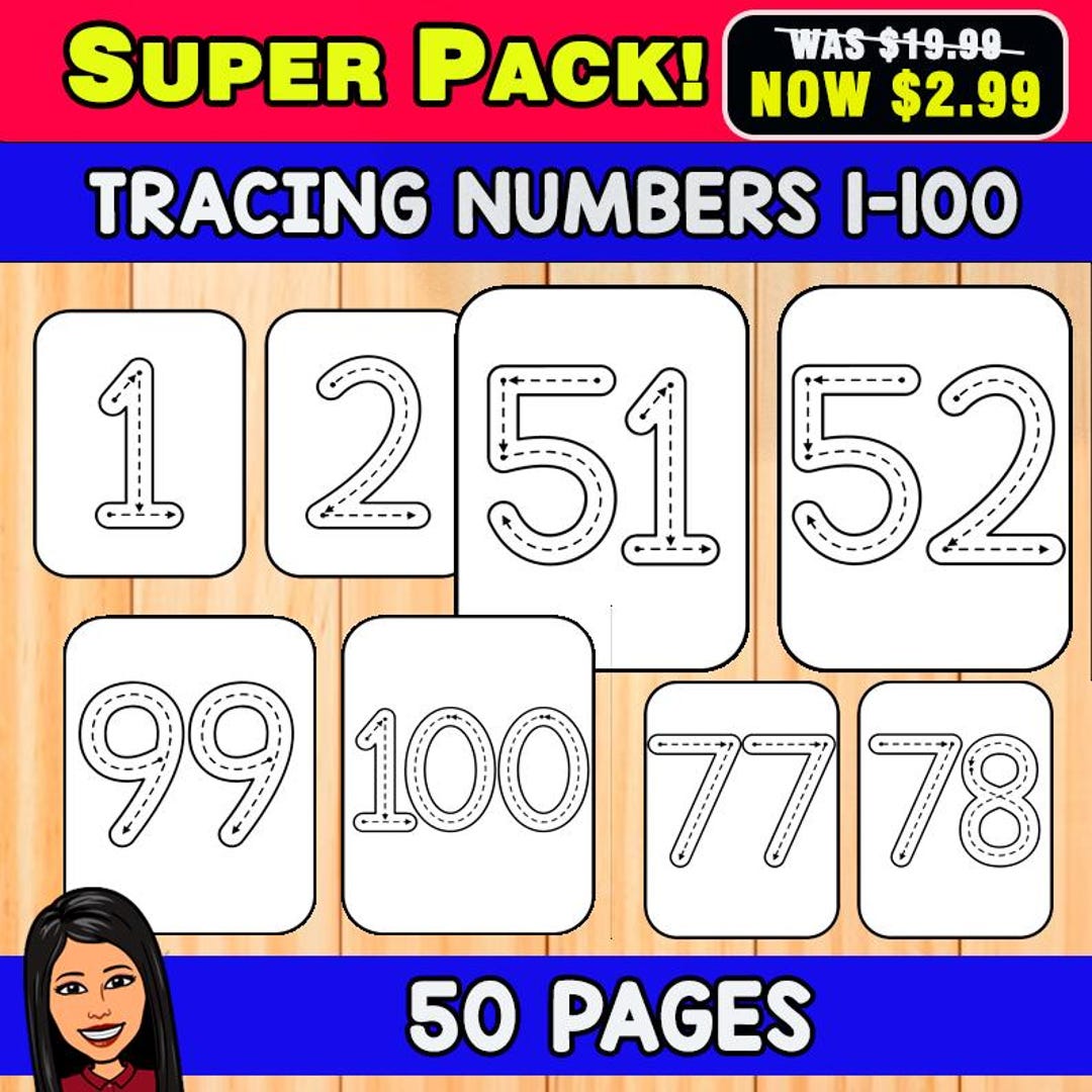 TRACING NUMBERS 1 100 Super Pack of 50 Pages - Etsy