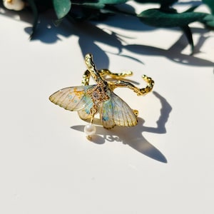 Moth Ring With Pearl, Cute Moth Wings Rings, Insect Fairy Resin Jewelry ...
