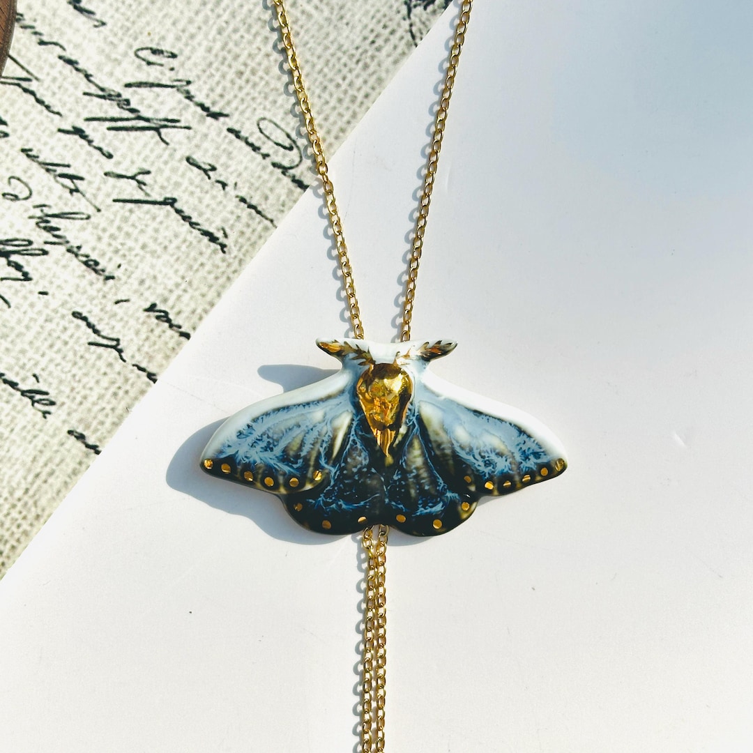 Blue Luna Moth Necklace, Nature-inspired Moth Pendant Necklaces ...