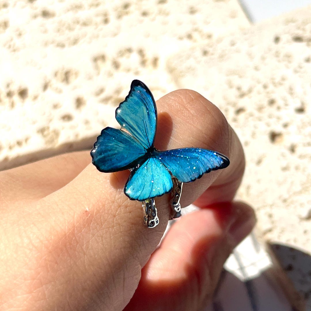 Blue Butterfly Ring, Cute Butterfly Wings Ring, Adjustable Fairy Resin ...