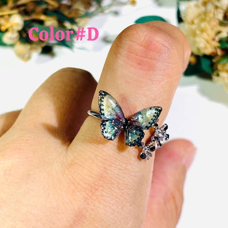 Butterfly Flower Ring, Cute Butterfly Wings Floral Ring, Adjustable ...