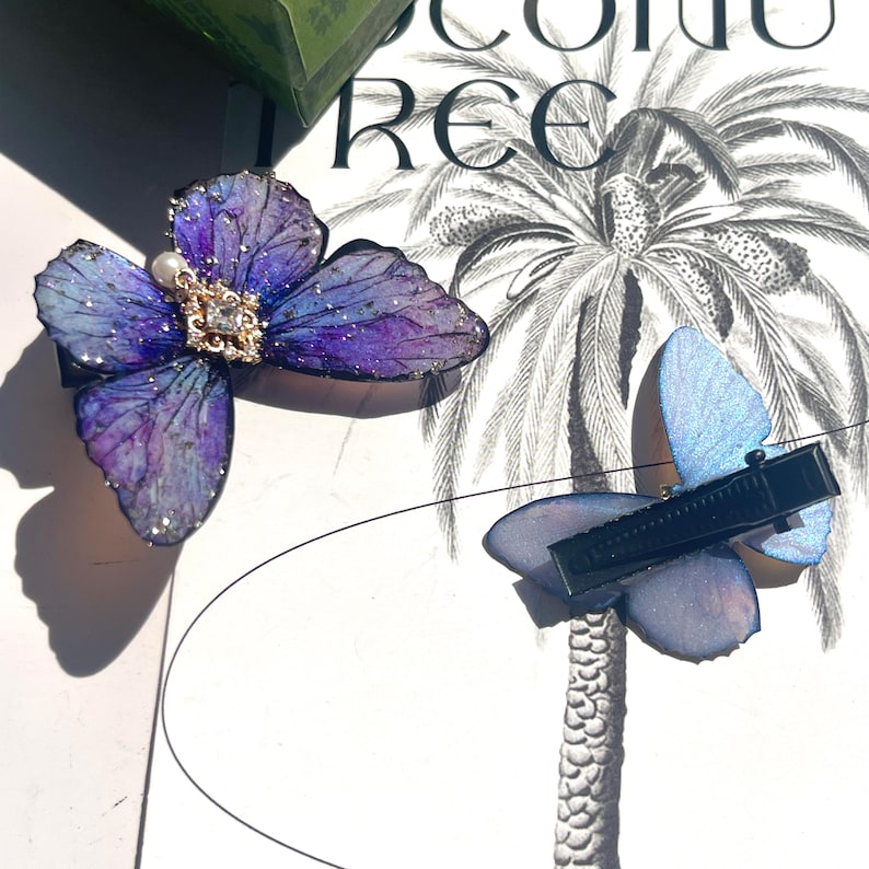 Galaxy Inspired Purple Butterfly Hair Clips, Butterfly Side Hair Pins ...