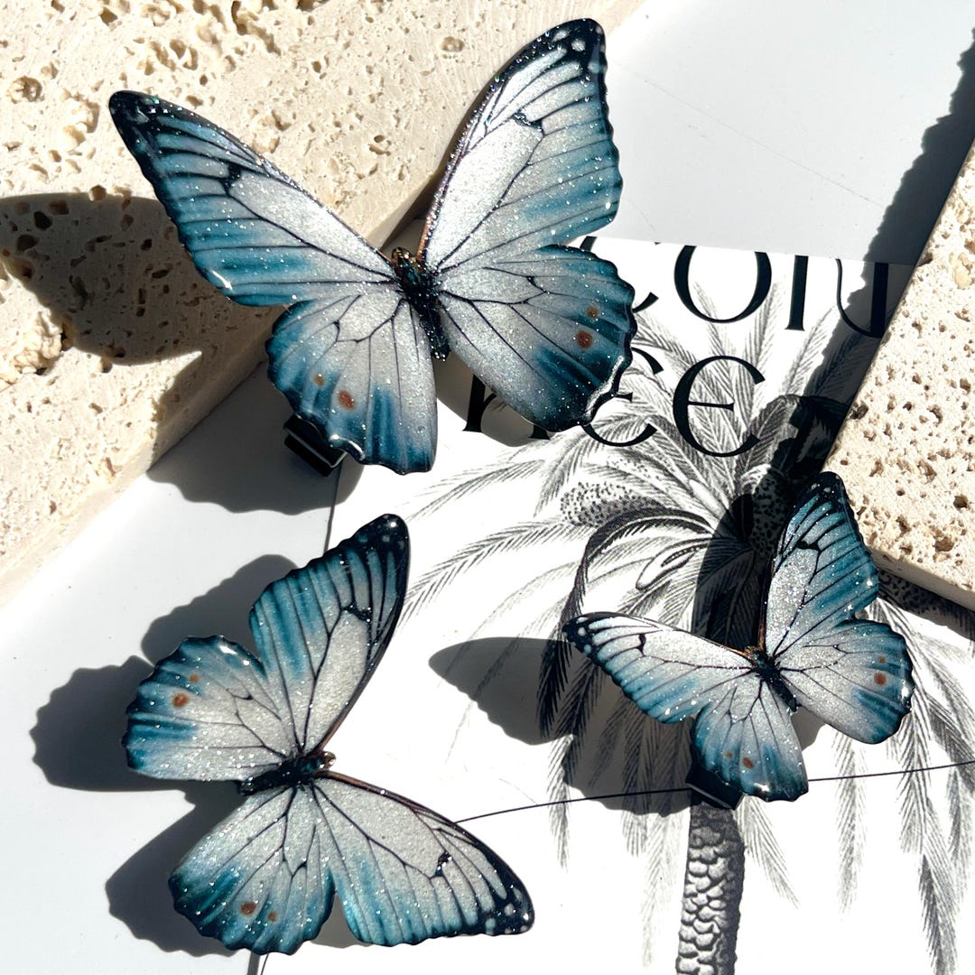 Blue White Butterfly Hair Clips, Buterfly Side Hair Pins, Fairy Hair ...
