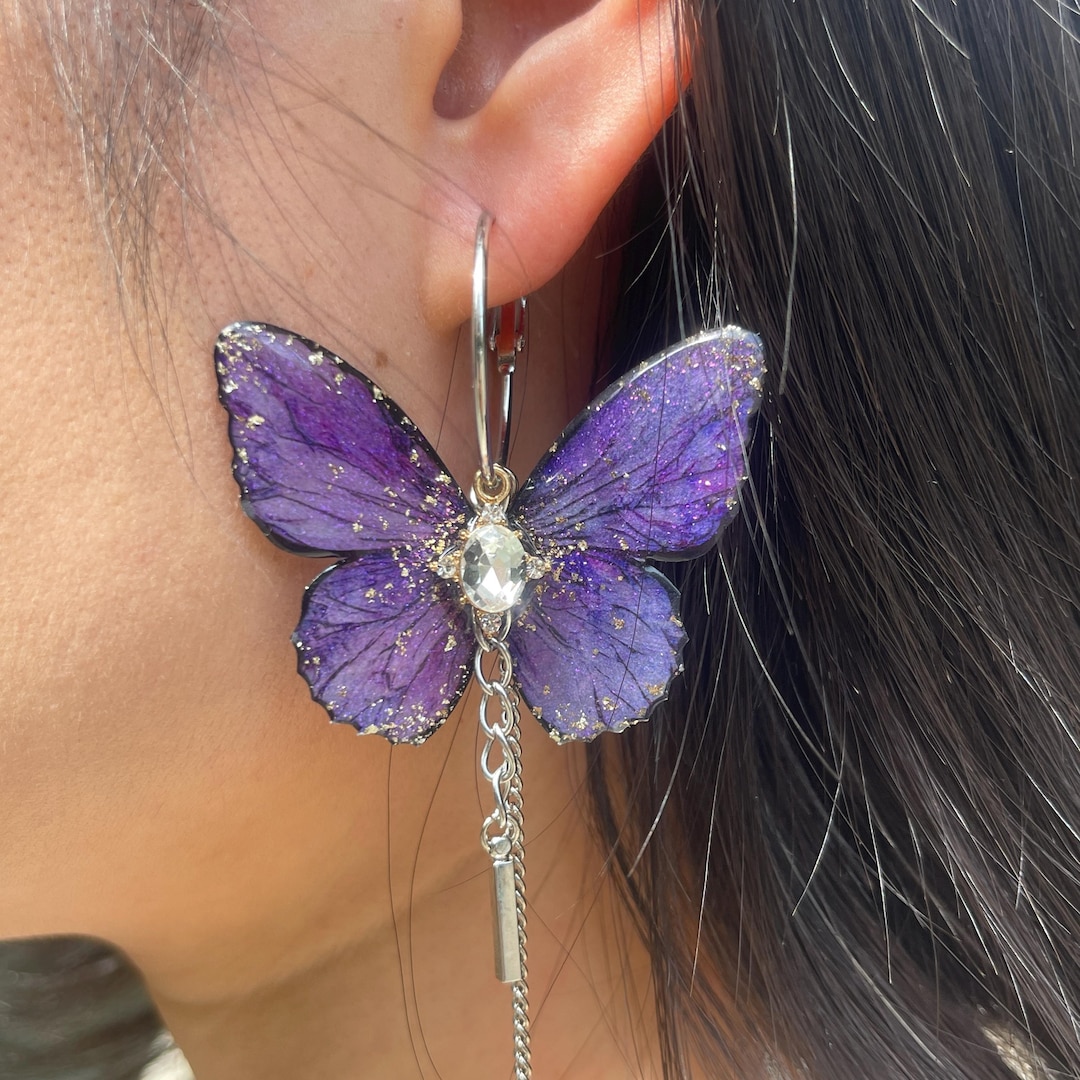 Purple Butterfly Hoop Dangle Earrings，enchanted Fairy Earrings，handmade ...