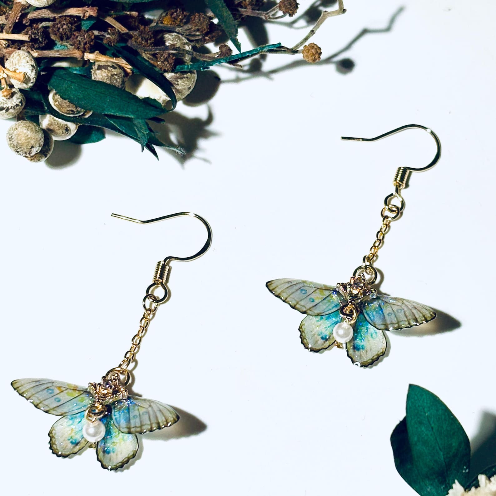 Moth Earrings, Cute Moth Wings With Pearl, Insect Fairy Resin Jewelry ...