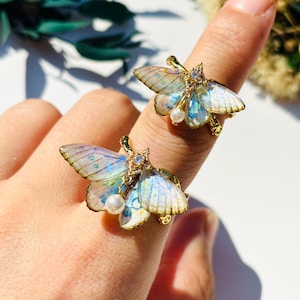 Moth Ring With Pearl, Cute Moth Wings Rings, Insect Fairy Resin Jewelry ...