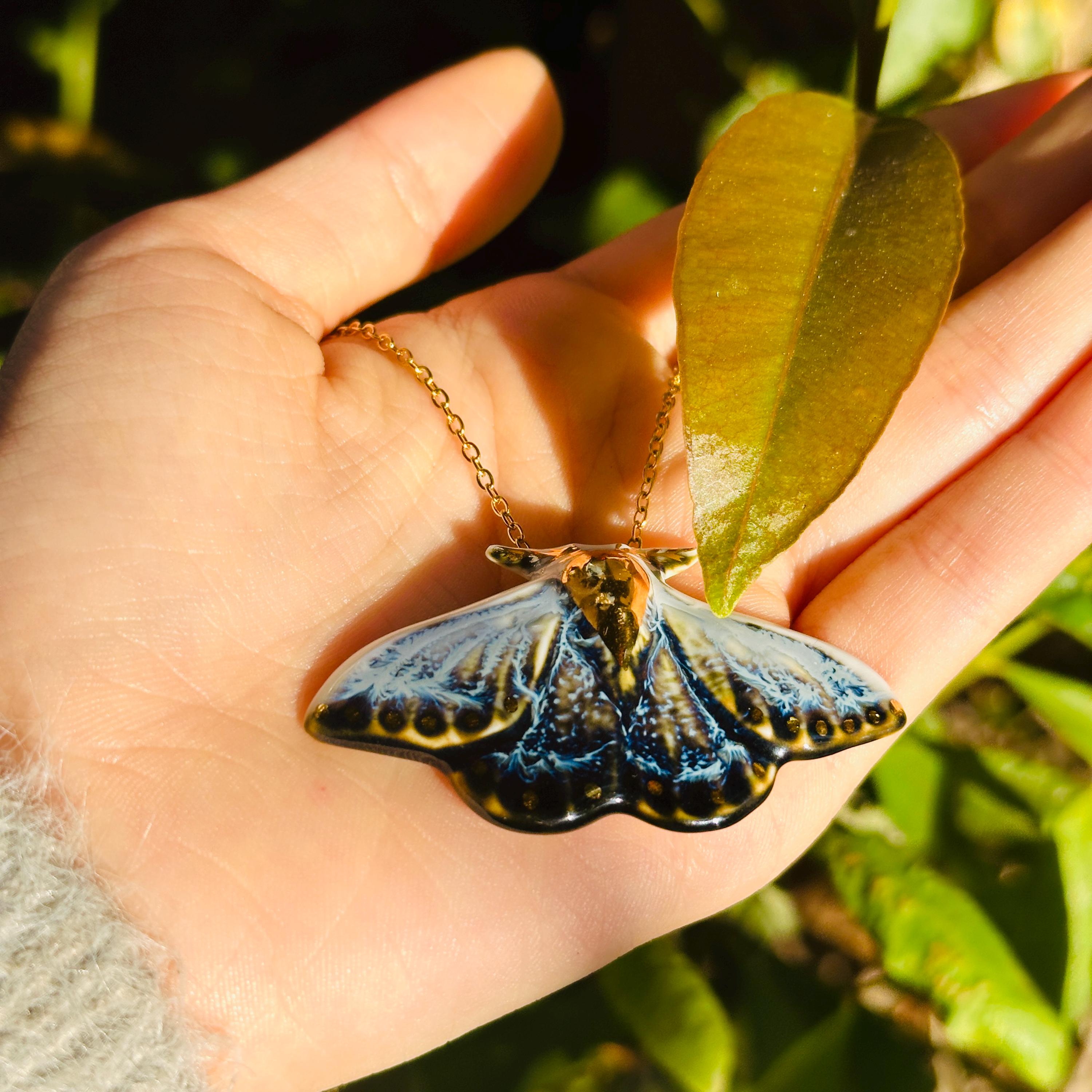 Blue Luna Moth Necklace, Nature-inspired Moth Pendant Necklaces ...