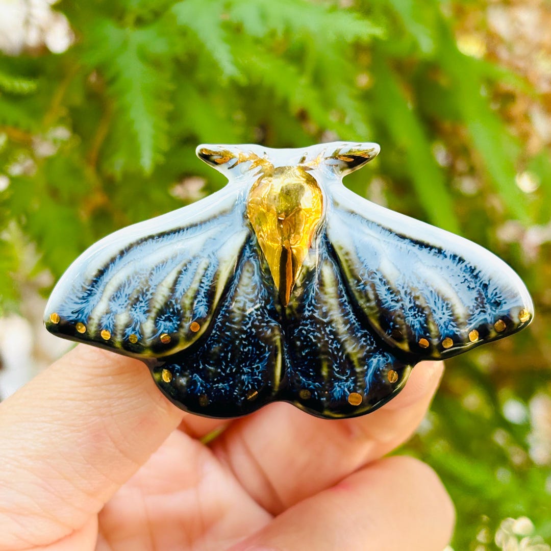 Blue Gold Moth Brooch, Moth Lapel Pin, Ceramic Moth Accessories ...