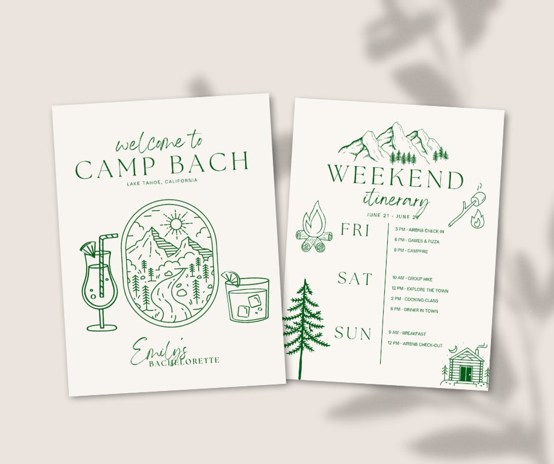 Camp Bach Editable Bachelorette Itinerary | Customizable Canva Template ...