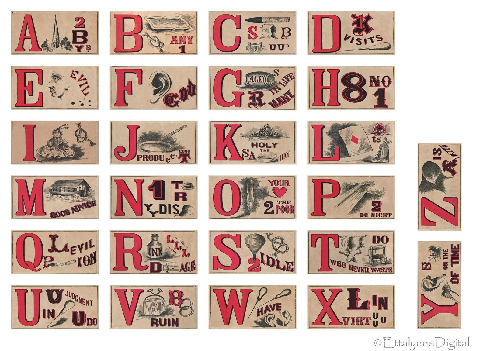 Digital Download of Vintage Images Rebus Puzzles School ABC Alphabet ...