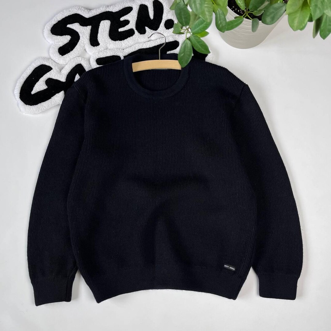 Vintage Saint James Knit Wool Navy Blue Pullower Jumper Sweater Made in ...