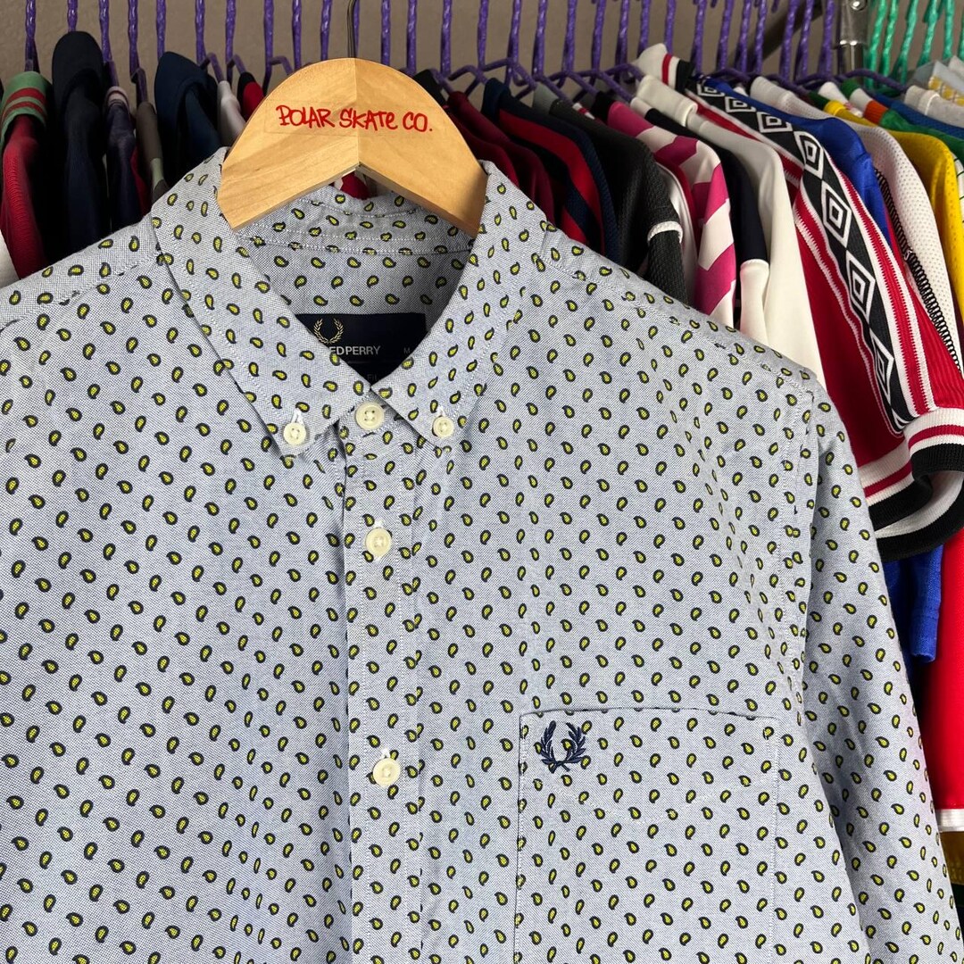 Fred Perry Blue Printed Button-up Shirt Long Sleeve Slim Fit Size M - Etsy