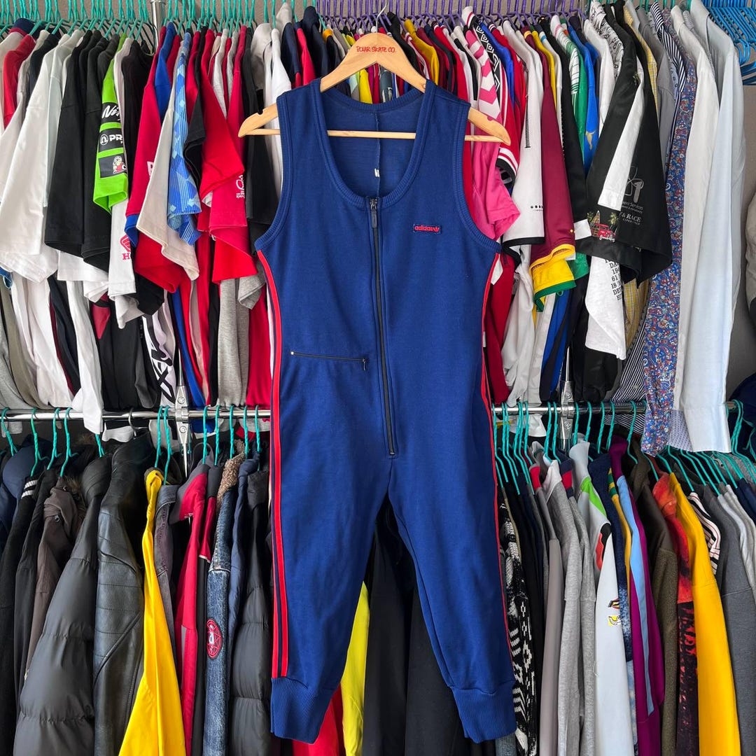 Vintage 70s Adidas Overalls Training Suit Sleeveless Zip Jersey One ...