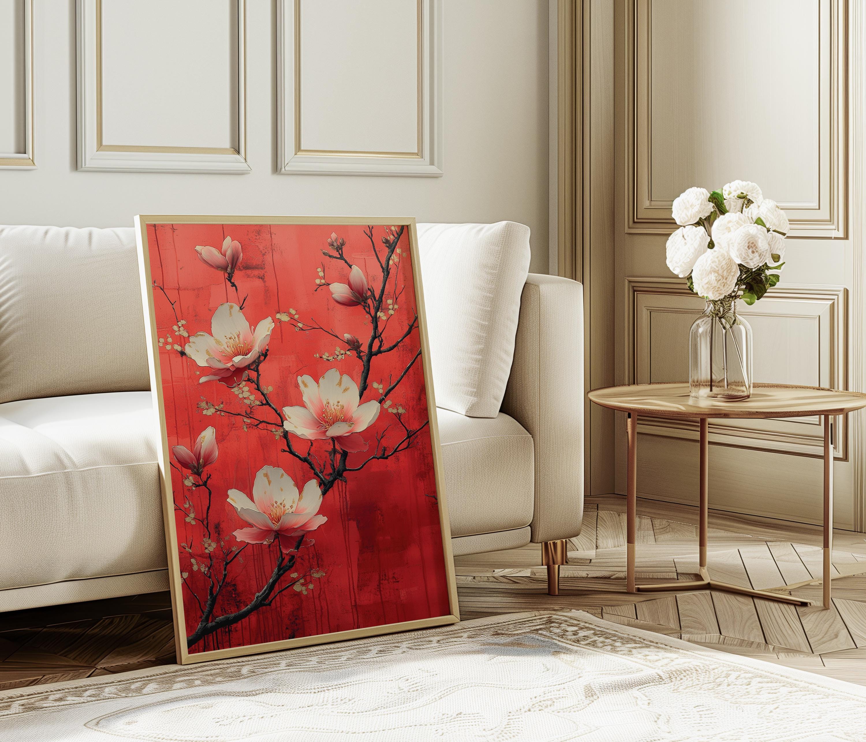 Printable Wall Art, Japanese Floral Art, Cherry Blossom, Home Decor - Etsy