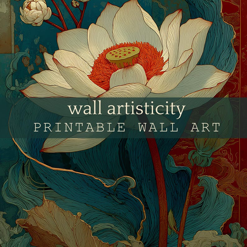 Lotus Flower Wall Art Print | Vintage Oriental Botanical Digital ...
