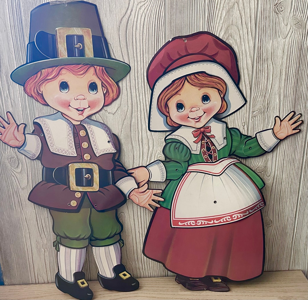 BIG Pilgrim Boy & Girl Set Articulated Cutouts Retro Thanksgiving Die ...
