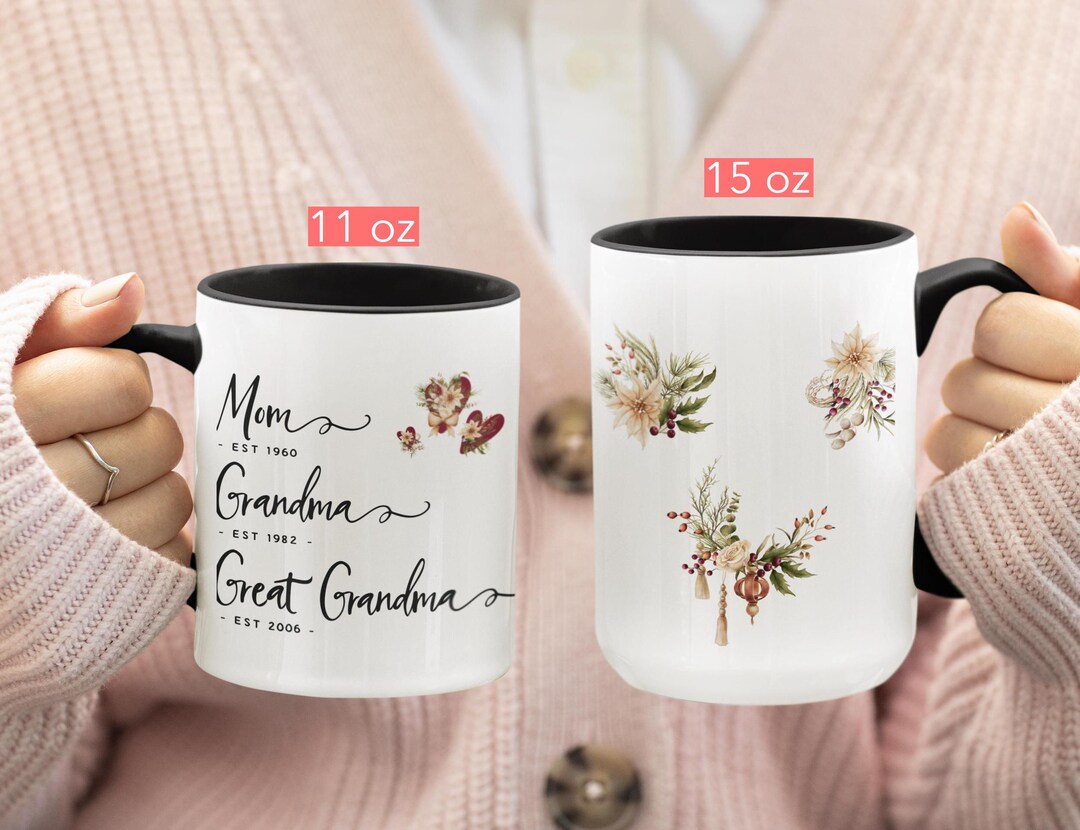 Personalized Holiday Floral Mug, Mom Grandma & Great Grandma Mug ...