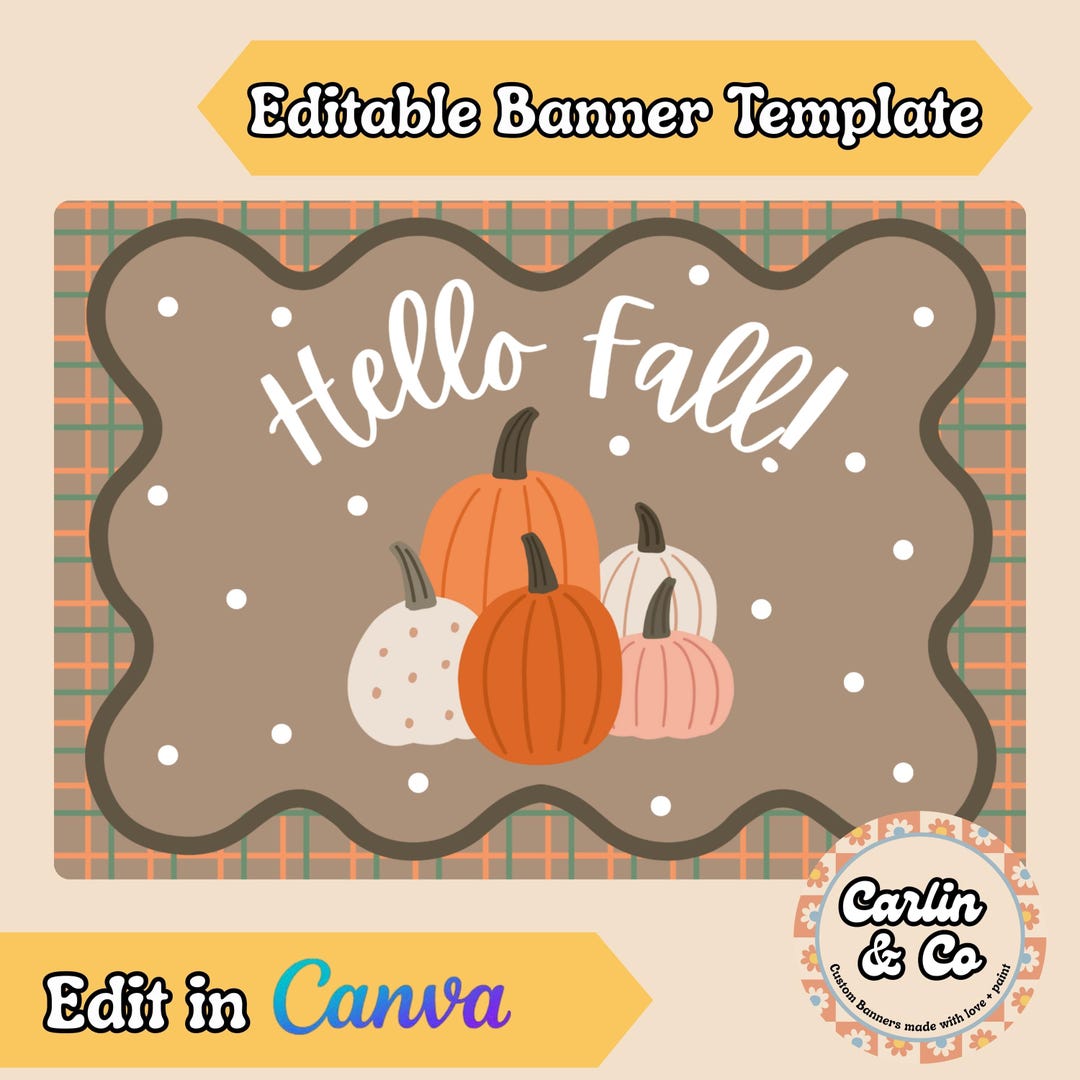 Hello Fall Banner Canva Template | Editable Autumn Party Sign | Instant ...