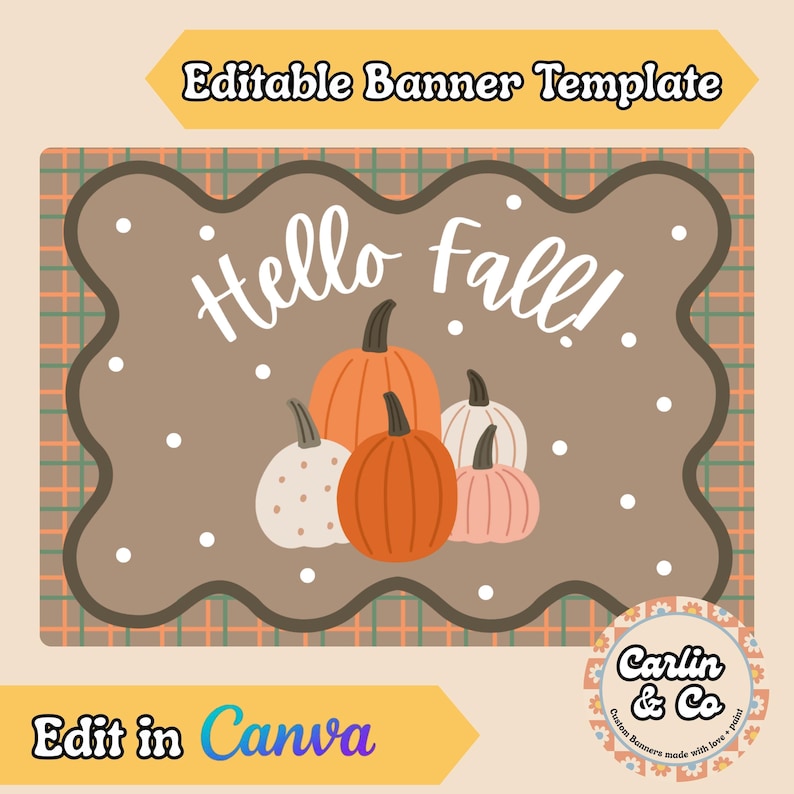 Hello Fall Banner Canva Template | Editable Autumn Party Sign | Instant ...