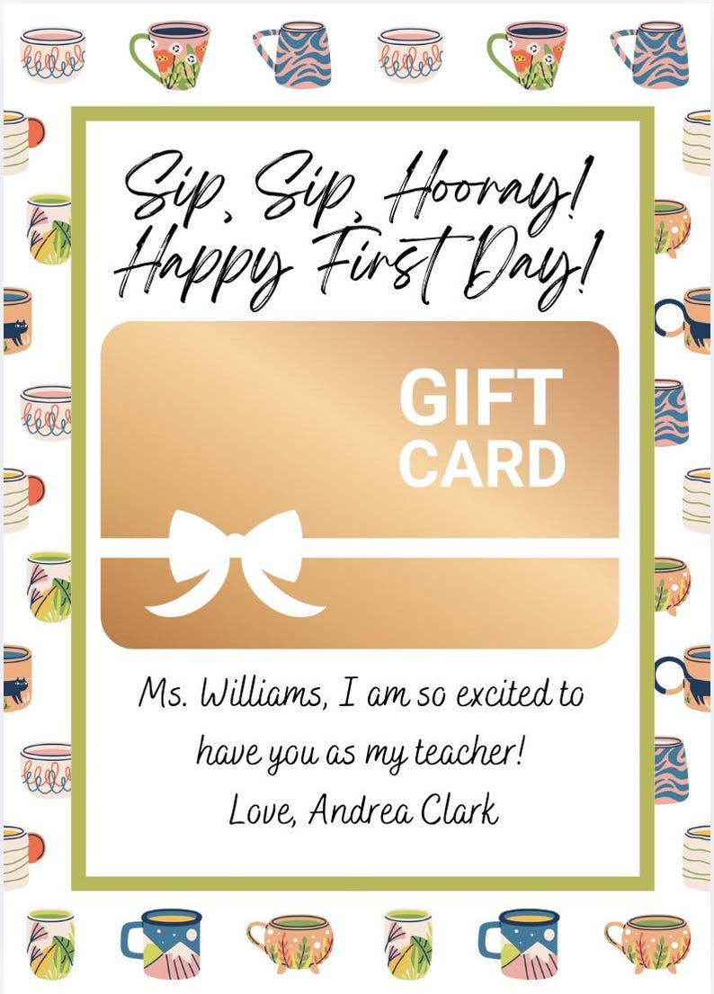 Back to School Coffee Gift Card Teacher Gift, Canva Template, Digital ...