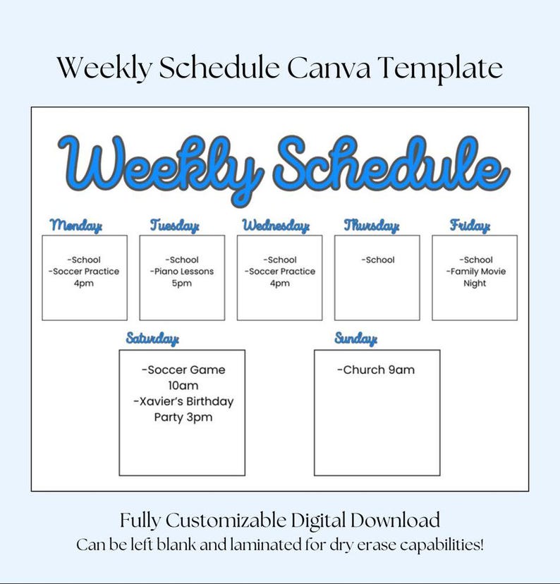 Weekly Schedule Editable Canva Template, Weekly Schedule for Kids ...