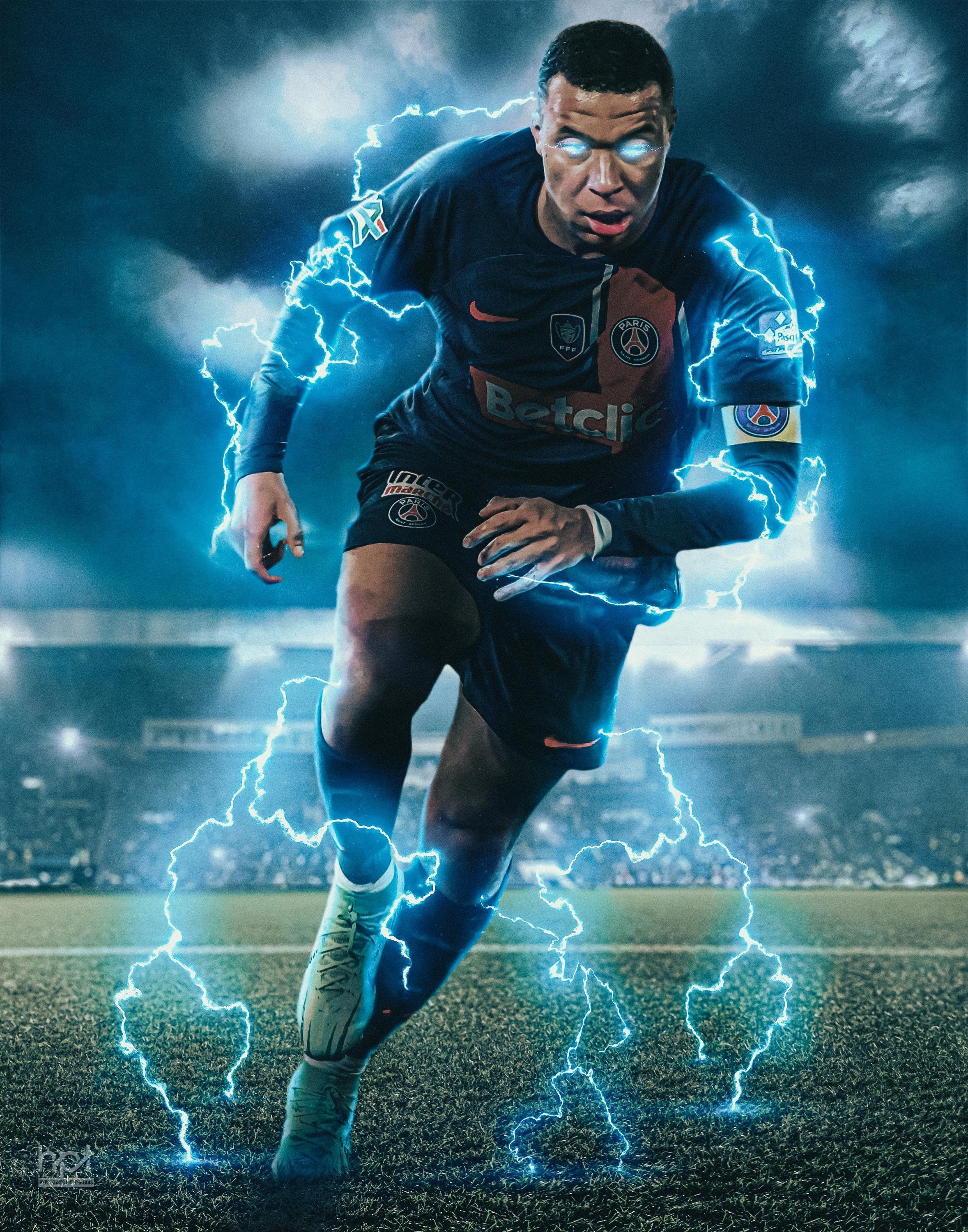 Kylian Mbappe Lightning Sports Poster Electric Soccer Wall Art Dynamic ...