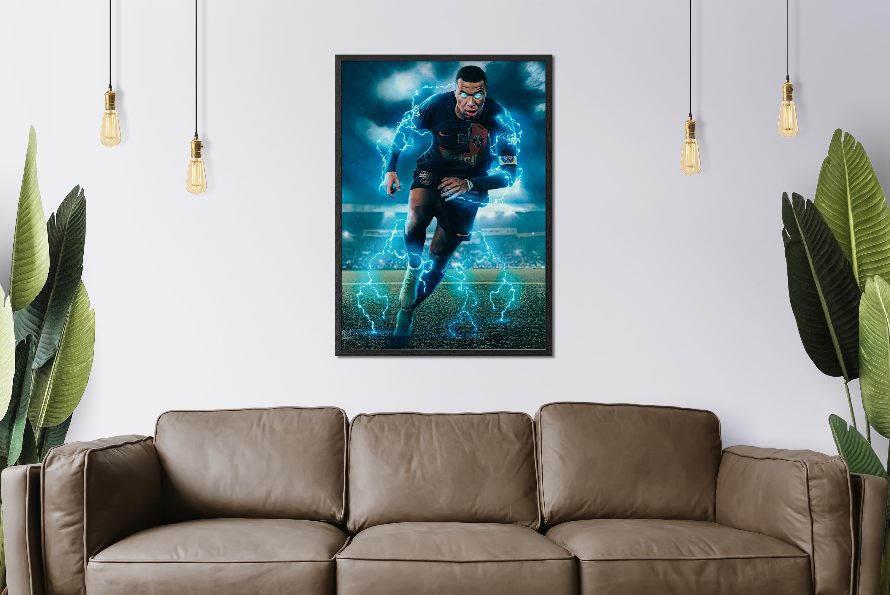 Kylian Mbappe Lightning Sports Poster Electric Soccer Wall Art Dynamic ...