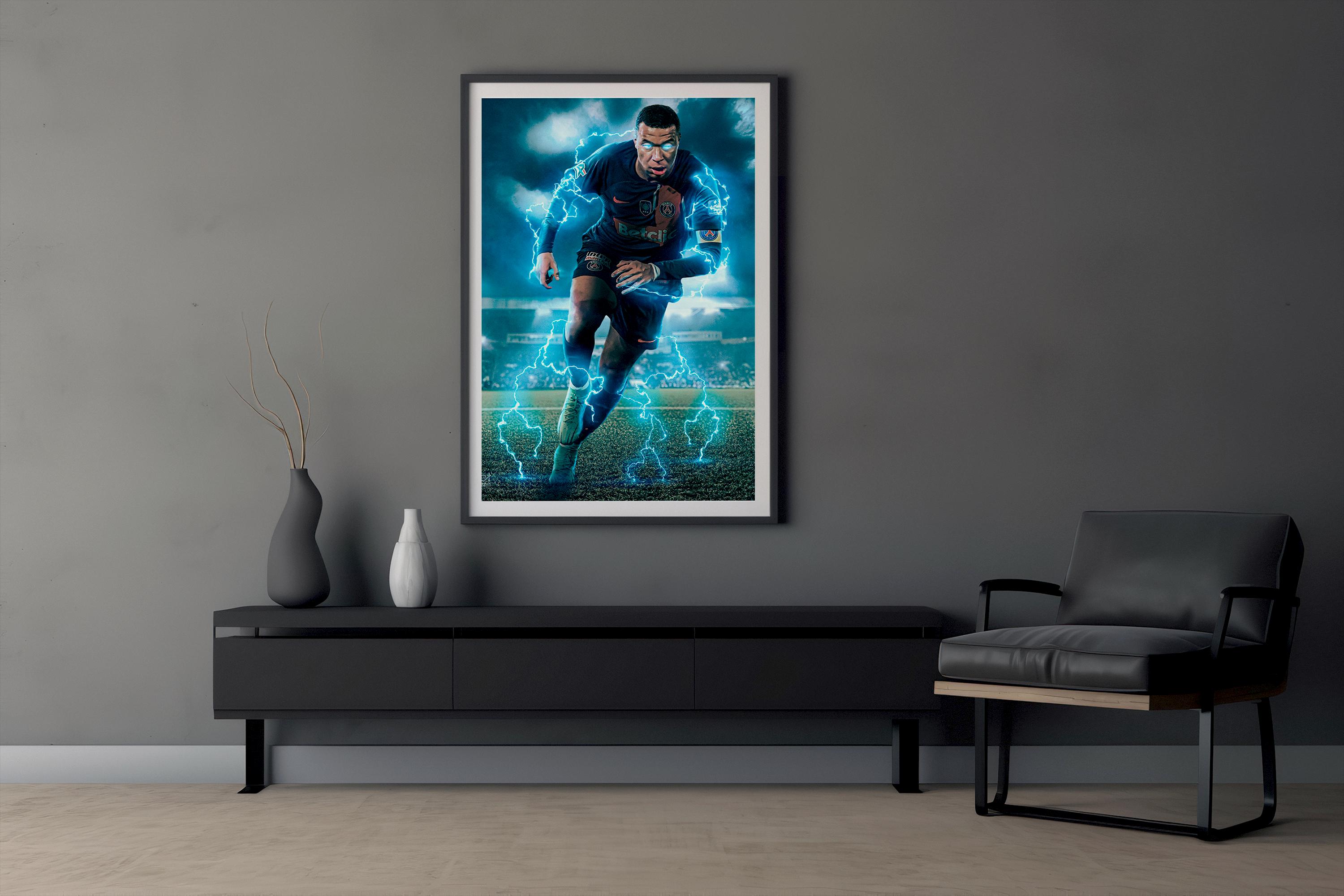 Kylian Mbappe Lightning Sports Poster Electric Soccer Wall Art Dynamic ...