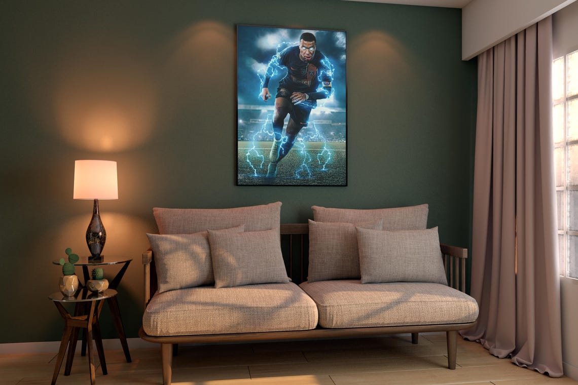 Kylian Mbappe Lightning Sports Poster Electric Soccer Wall Art Dynamic ...