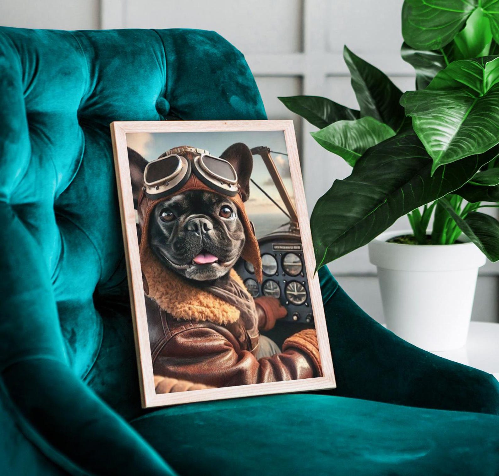 Flying Frenchie - Bulldog in Flight Gear – Vintage Aircraft Cockpit ...