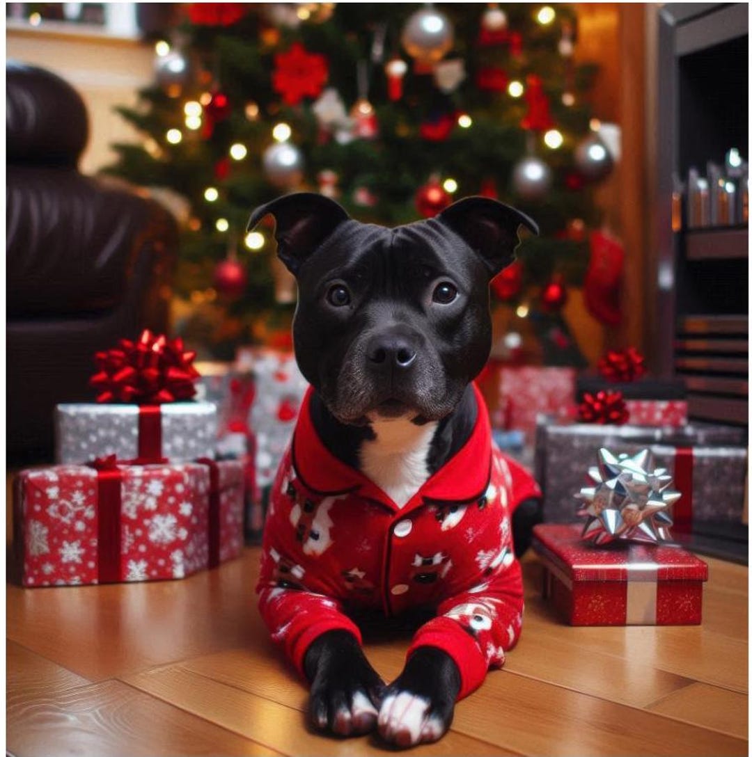 Staffie Seasons Greetings! Staffordshire Bull Terrier in Christmas ...