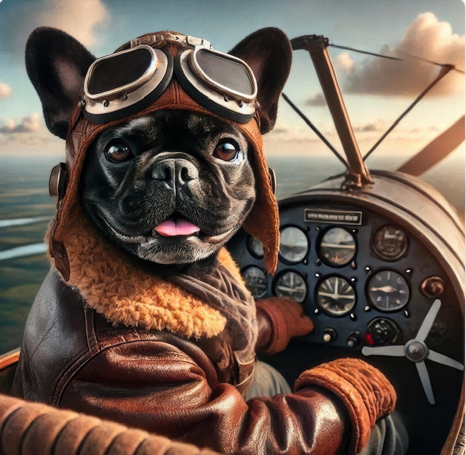 Flying Frenchie - Bulldog in Flight Gear – Vintage Aircraft Cockpit ...