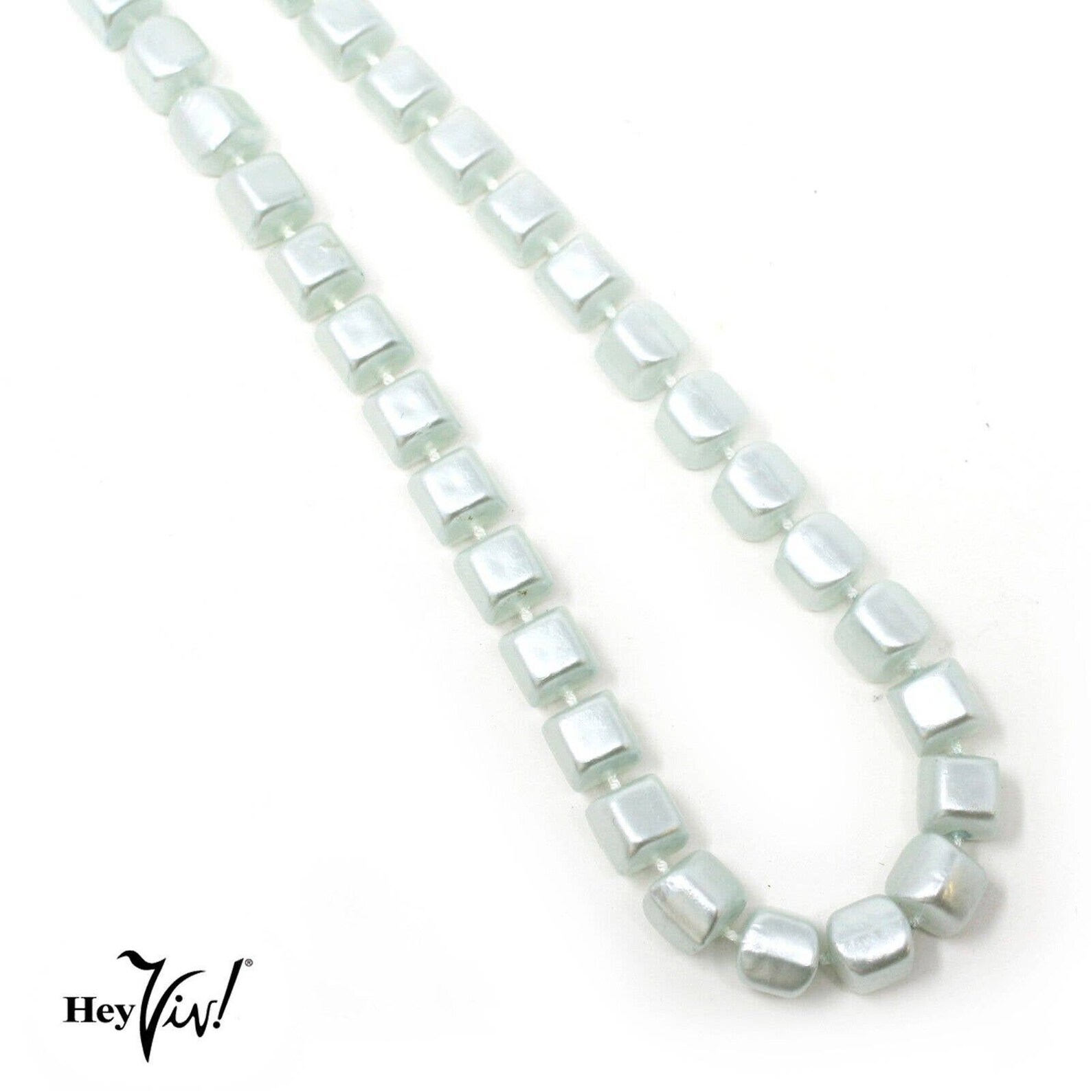 Vintage Single Strand Iridescent Light Blue Square Bead Necklace 24 Hey ...