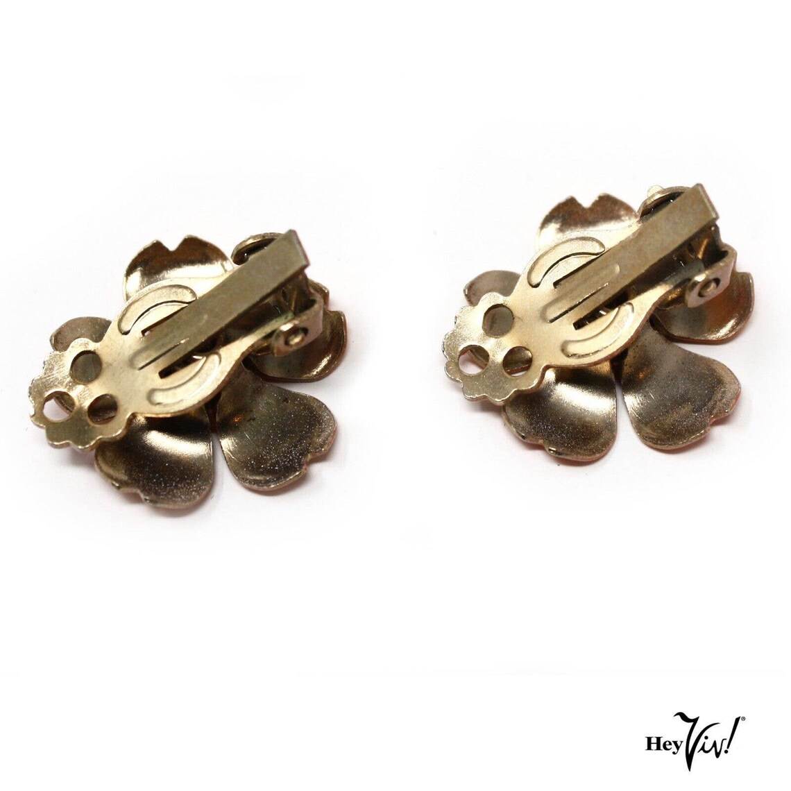 Vintage Orange Enamel Flower Clip on Earrings W Orange Rhinestone - 1 ...