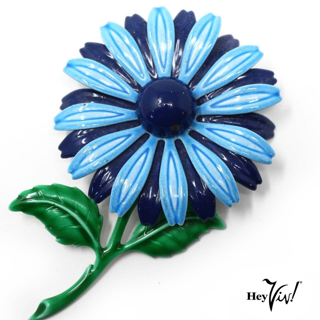Vintage 50s 60s Enamel Metal Big Flower Pin 4 Tall Statement Brooch Hey ...