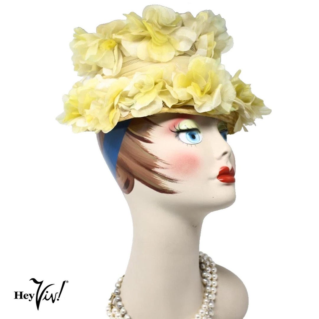 Vintage Yellow Gauze Petal Flower Cloche Hat Sunny Day Garden Party ...