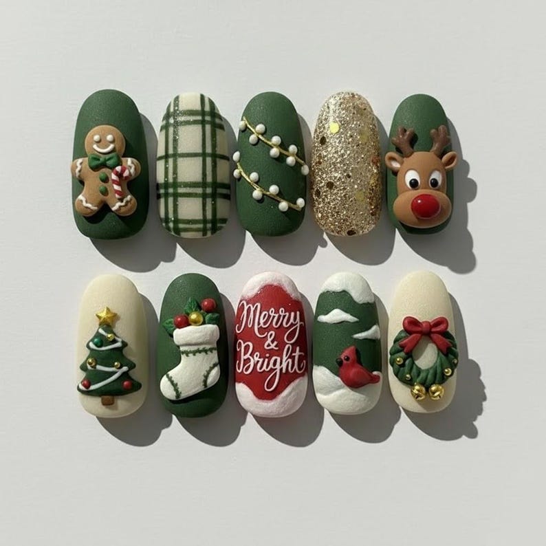 Christmas Press on Nails, Green Winter Holiday Nail Art - Etsy
