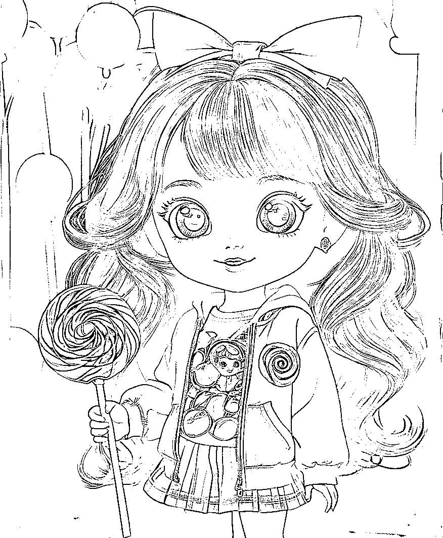 Big Eyes Smiling Girl Coloring Book, With Colored Pattern Included ...