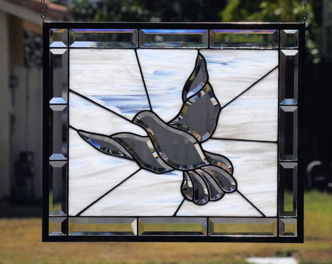 PEACE Large Stained Glass Window Panel Clear Beveled Dove - Etsy